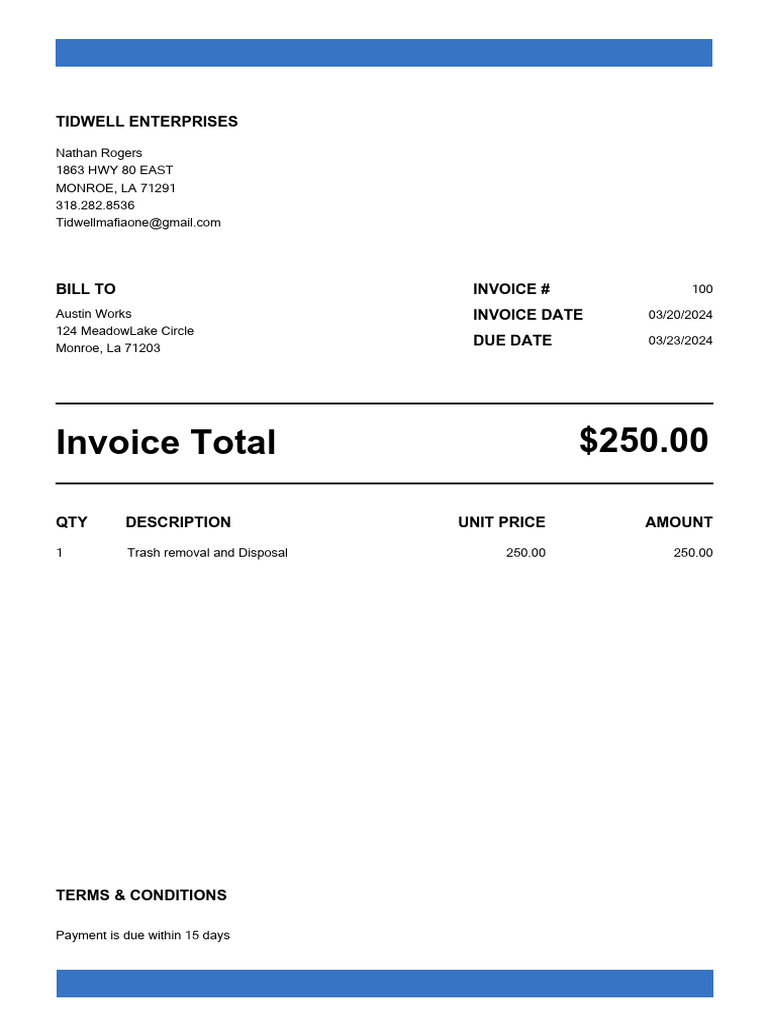Invoice for Trash Removal Service | PDF | Law