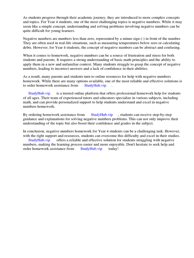 Negative Numbers Homework Year 4 | PDF | Homework | Facebook