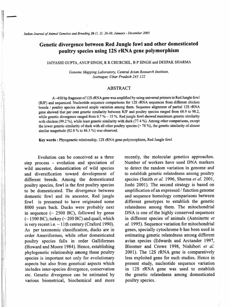 Genetic Divergence Between Red Jungle Fowl and Other Domesticated ...
