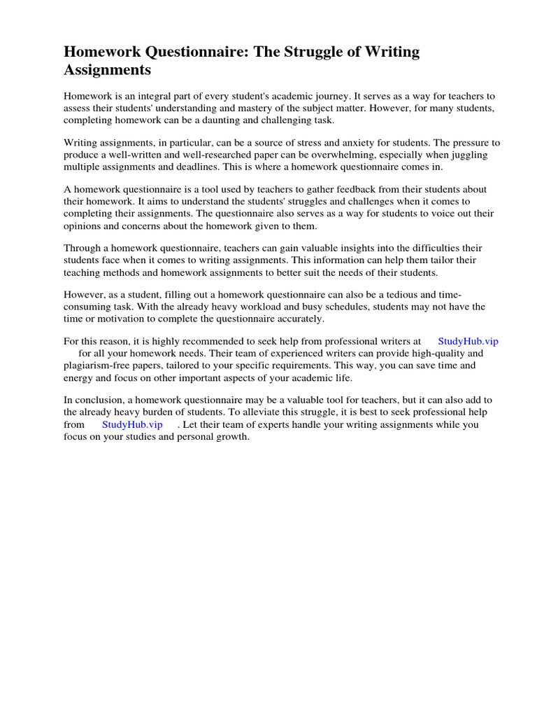 Homework Questionnaire | PDF | Homework | Schools