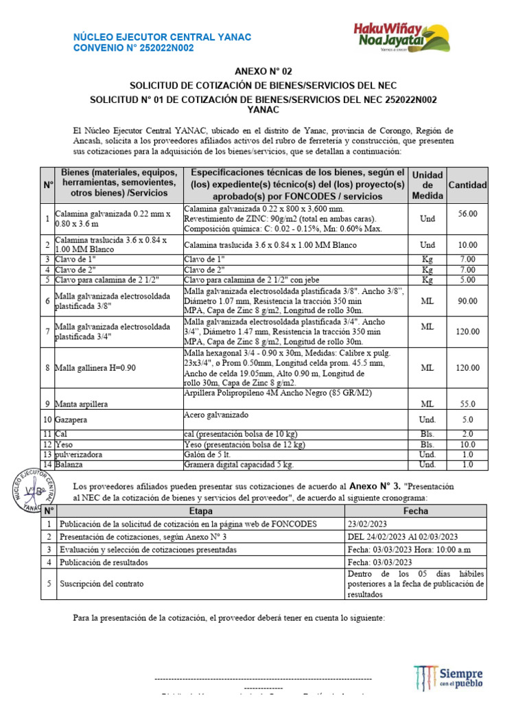 ANEXO 02-Solicitud de Cotizacion. Materiales de Ferreteria y Construccion JALU | PDF