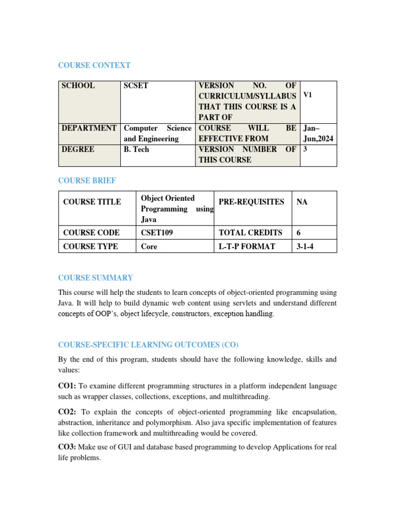 Java Syllabus | PDF | Method (Computer Programming) | Class (Computer ... Java Syllabus | PDF | Method (Computer Programming) | Class (Computer ...