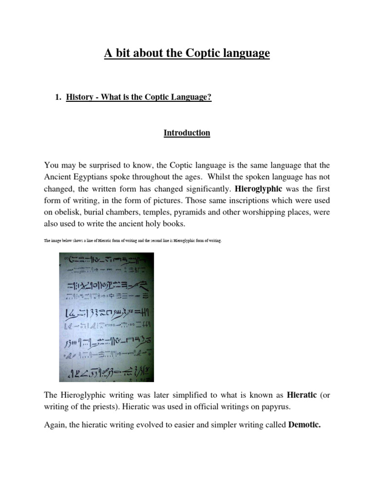 A Bit About The Coptic Language | PDF | Copts | Egyptian Hieroglyphs