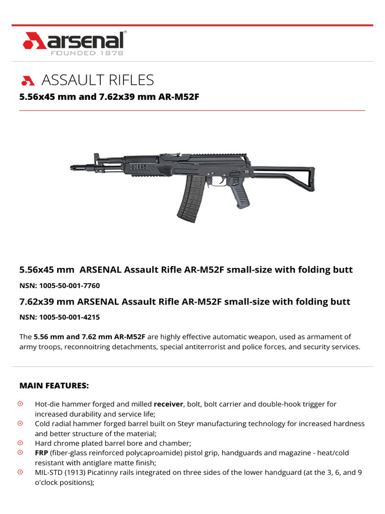 5.56x45 MM and 7.62x39 MM AR-M52F - Arsenal JSCo. | PDF | Magazine ...