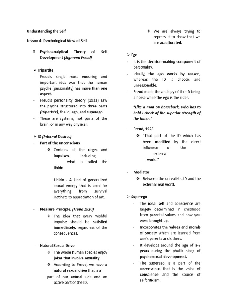 UTS Lesson4 Reviewer | PDF | Id | Psychology