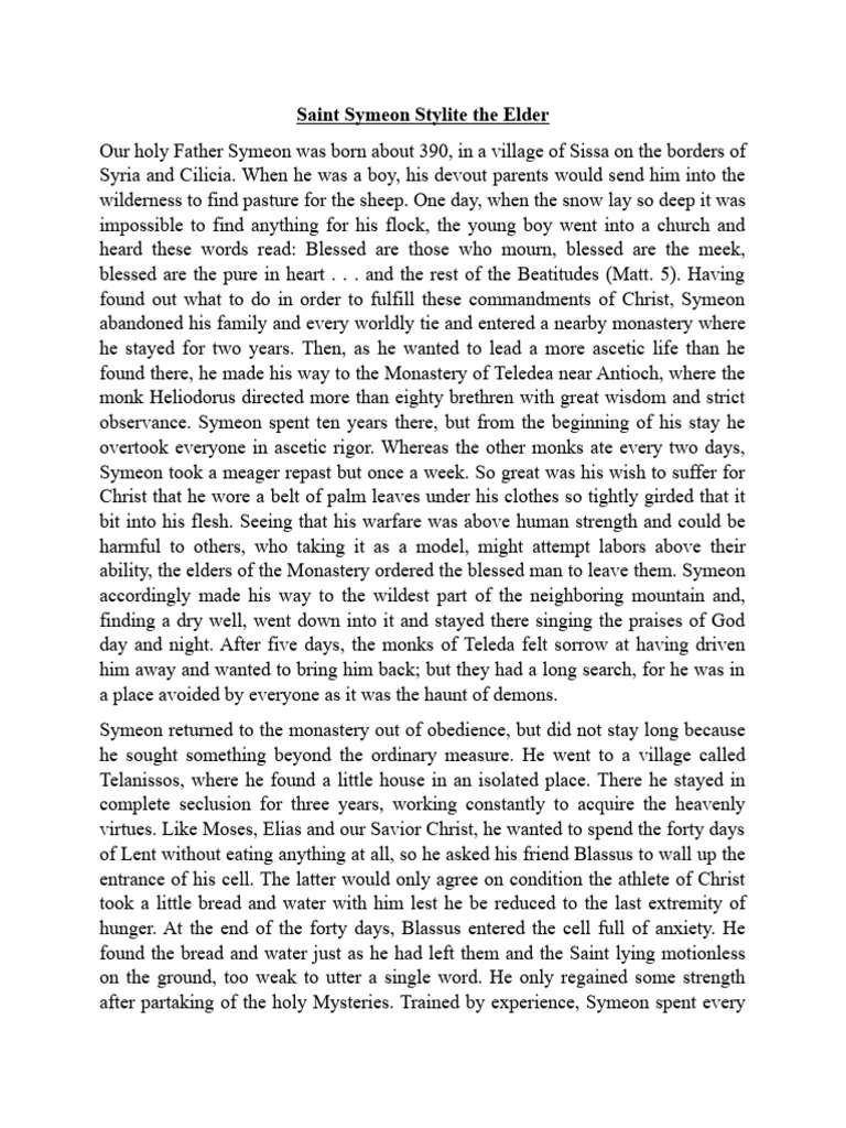 Life of Saint Symeon Stylite | PDF | Saint Peter | Religious Belief And ...