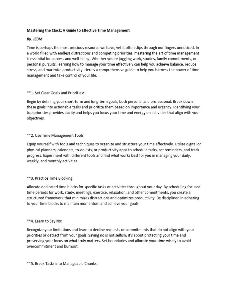 Mastering Your Time | PDF | Time Management | Professional Skills