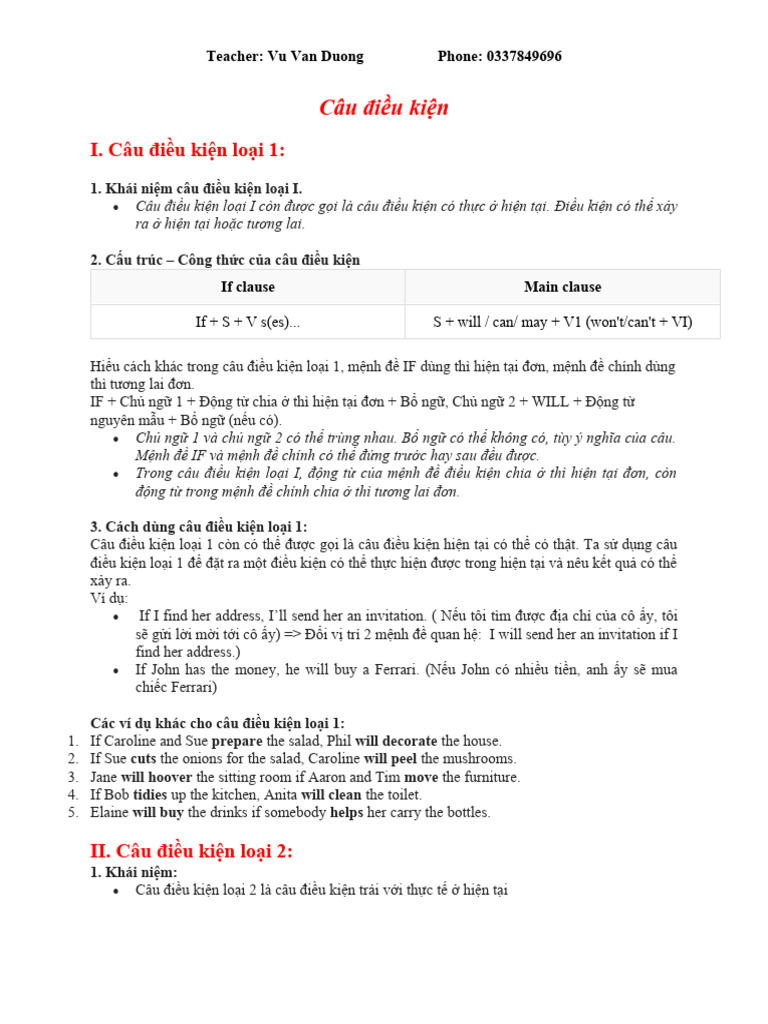 Ly Thuyet Va Bai Tap Cau Dieu Kien IF Tieng Anh 8 9 | PDF