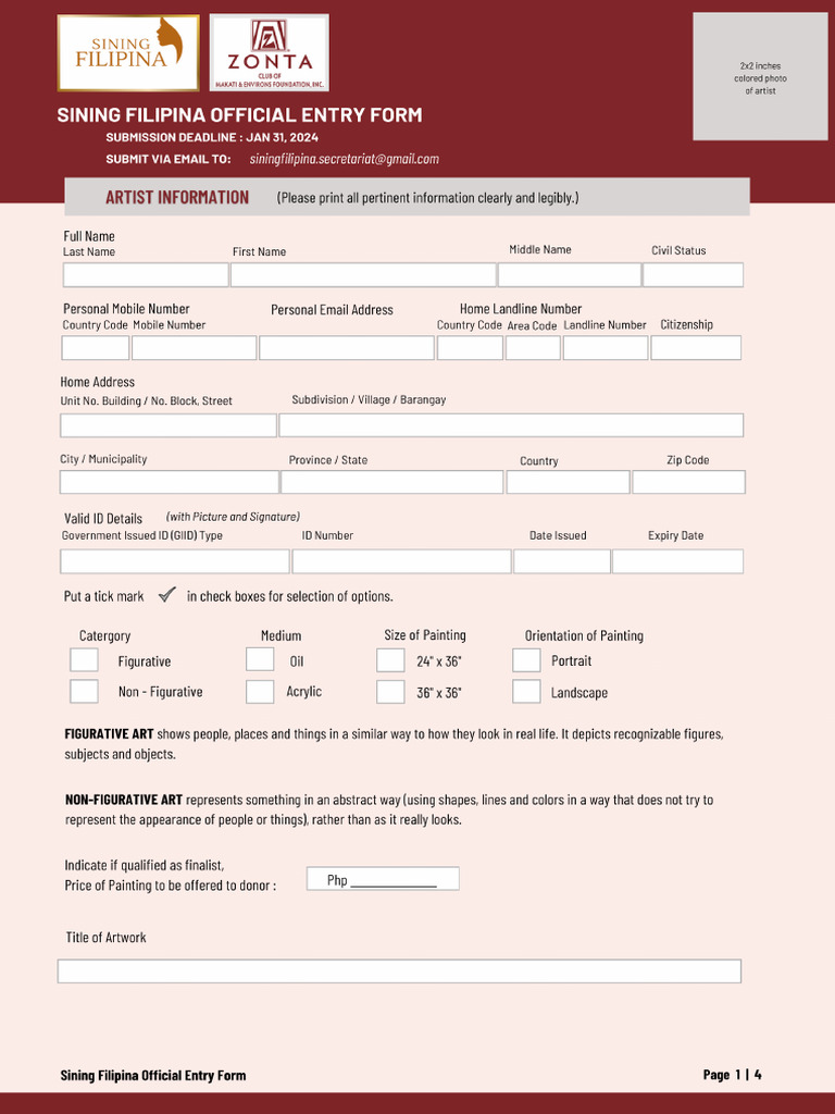 Sining Filipina Official Entry Form | PDF