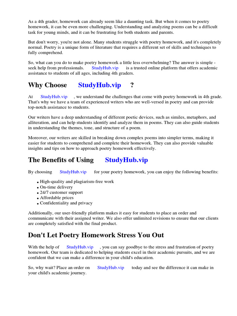 Poetry Homework 4th Grade | Download Free PDF | Poetry | Teachers