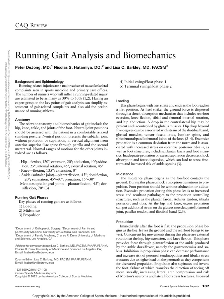Running Gait Analysis and Biomechanics.2 | PDF | Anatomical Terms Of ...