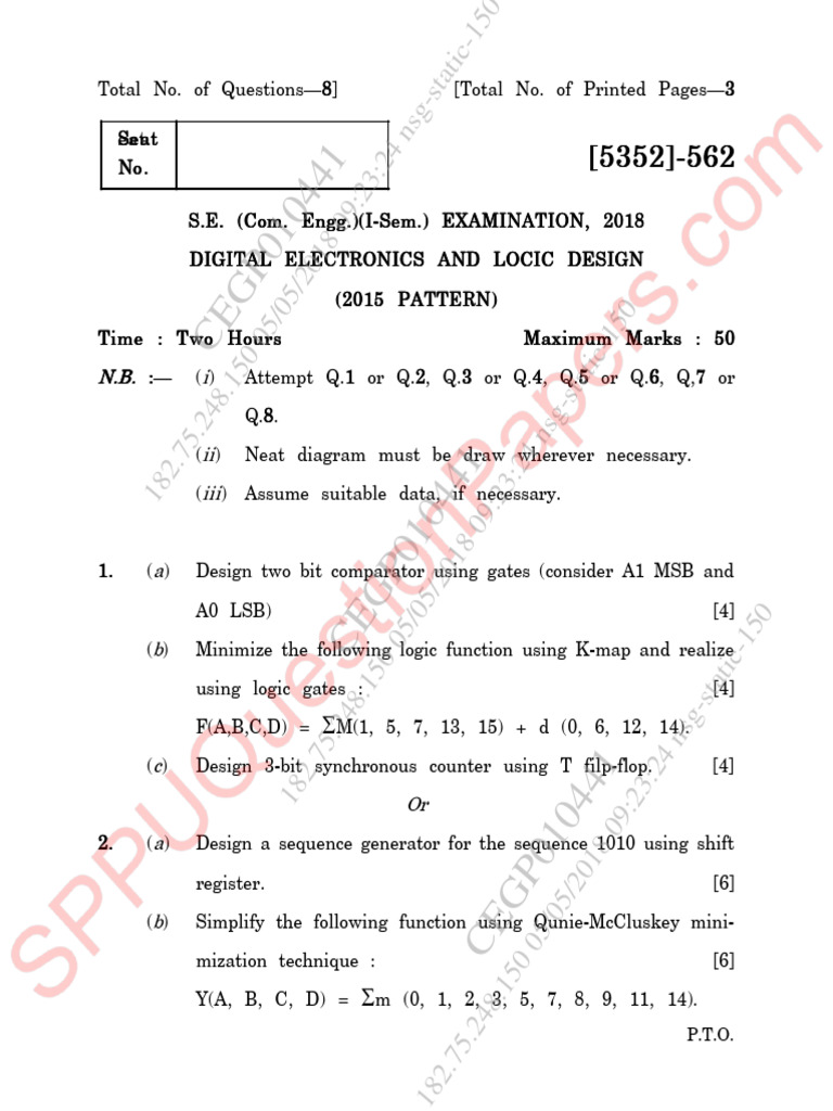 Be - Computer Engineering - Semester 3 - 2018 - May - Digital Electronics and Logical Design ...