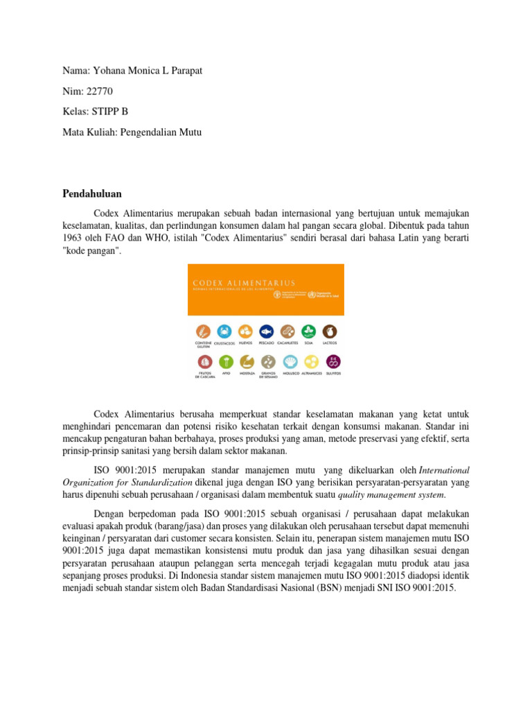 Sistem Manejemen Mutu Pangan - Yohana Monica - 22770 - STIPP B | PDF