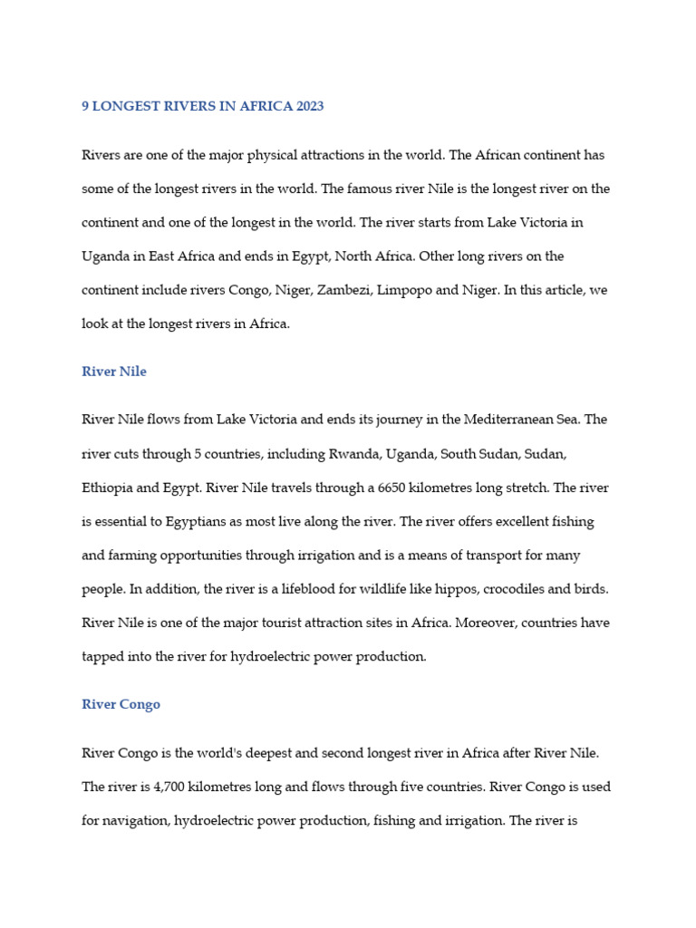 9 LONGEST RIVERS IN AFRICA | PDF | Nile | Africa