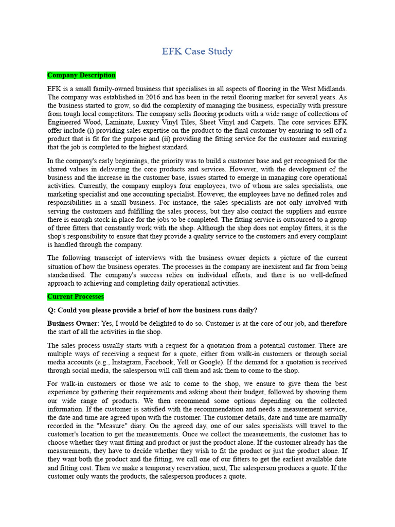 EFK Case Study | PDF | Sales | Flooring