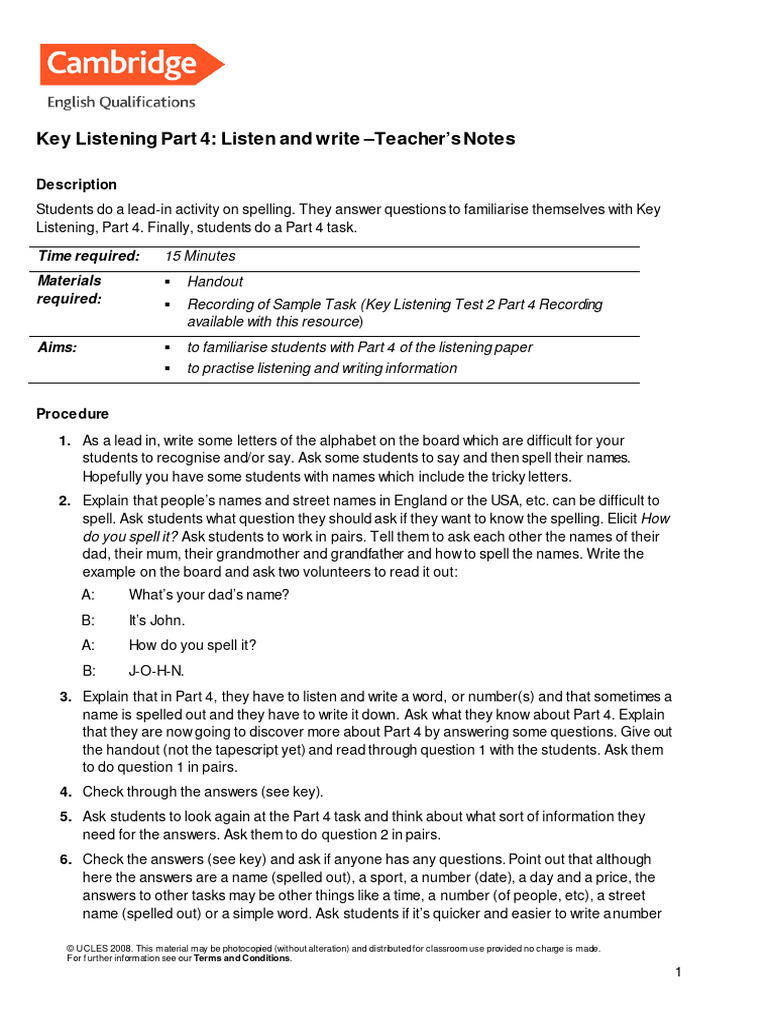 A2 Key Listening Part 4 | PDF | Human Communication | Cognition