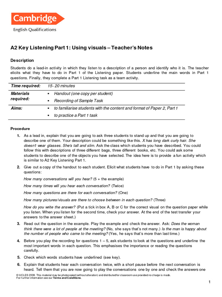 A2 Key Listening Part 1 Pdf