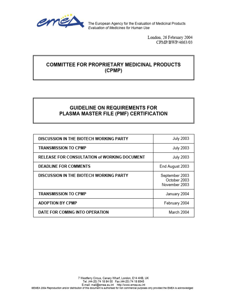 Guideline Requirements Plasma Master File PMF Certification en | PDF ...