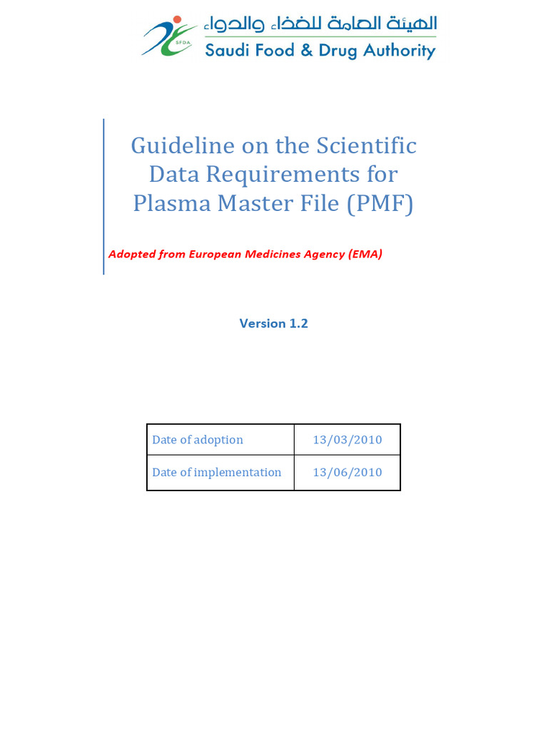 Guideline On The Scientific Data Requirements For Plasma Master File ...