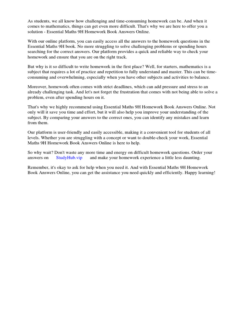 Essential Maths 9h Homework Book Answers Online | PDF | Pay Pal | E Bay