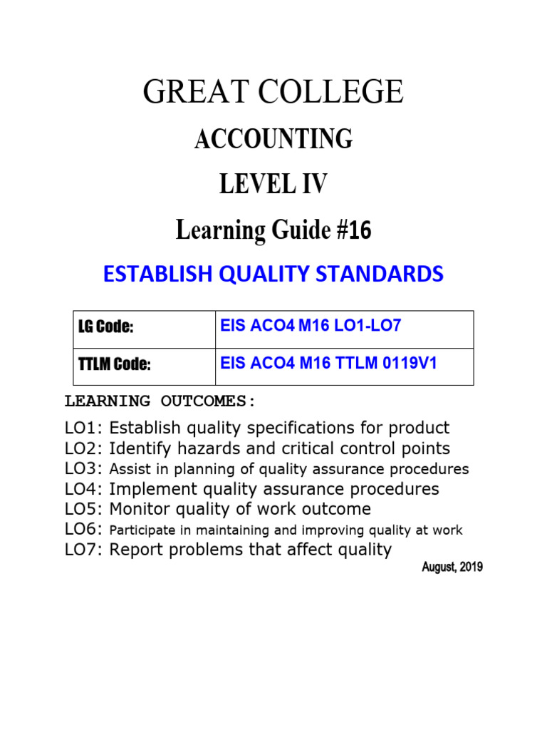 Establishing Quality Standards Guide | PDF | Production And ...