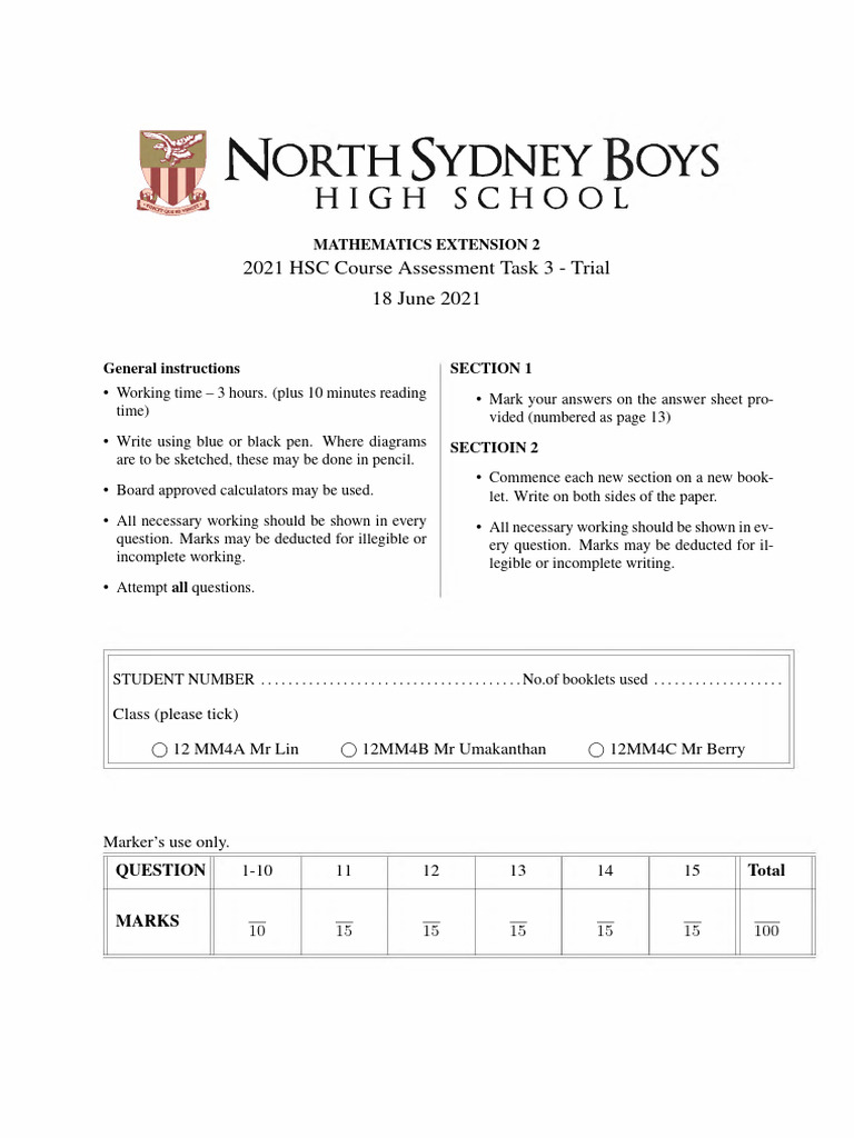1 - 2021 NSBHS X2 Trial | Download Free PDF | Complex Number | Line ...