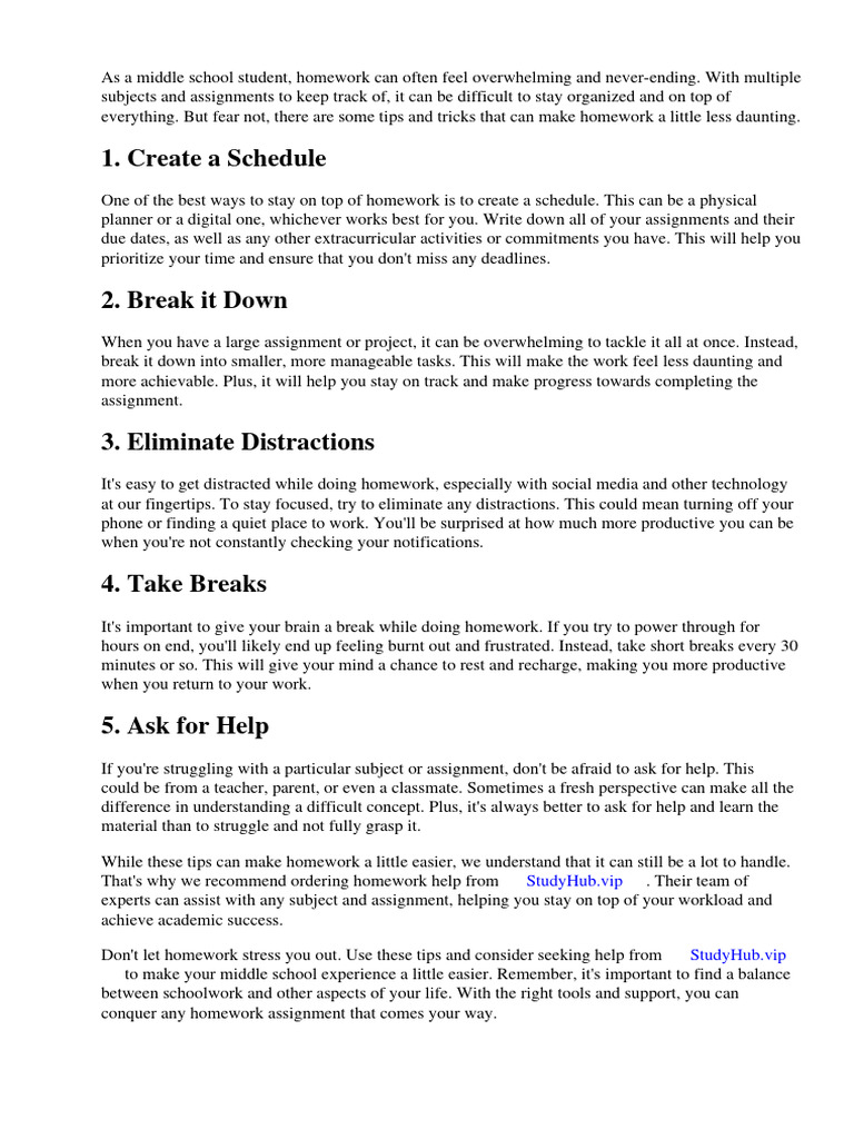 Homework Tips For Middle Schoolers | PDF | Homework | Schools