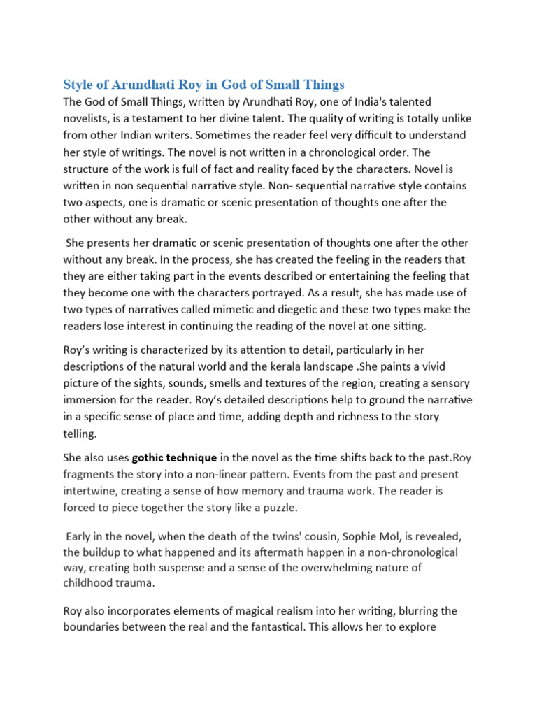 Style of Arundhati Roy in God of Small Things | PDF | Narrative | Novels