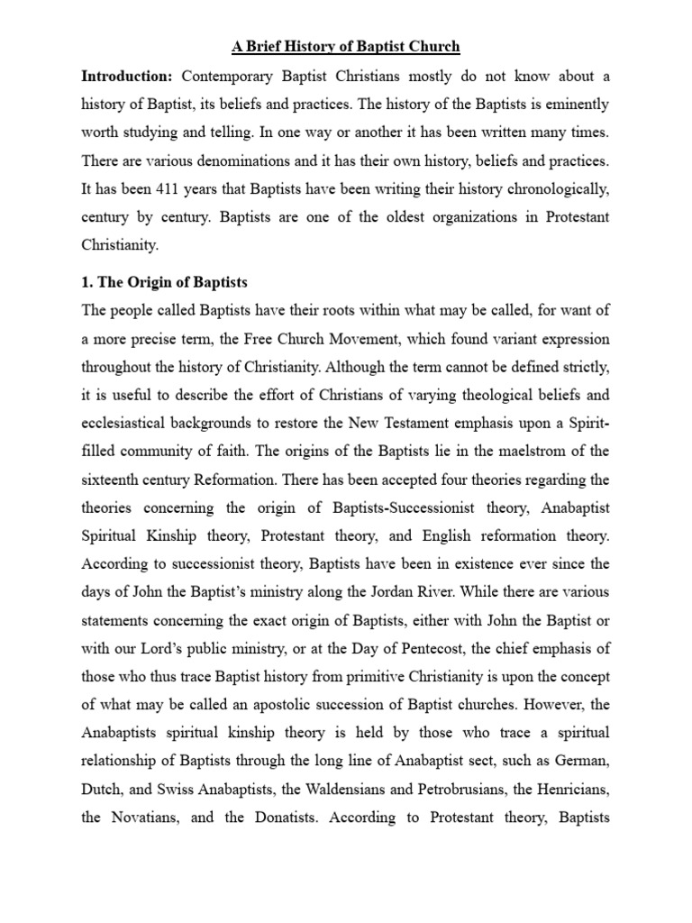 History and Origins of Baptists | PDF | Baptists | Baptism
