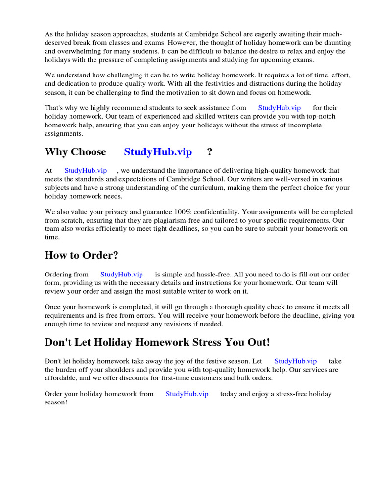 Holiday Homework Cambridge School | PDF | Homework