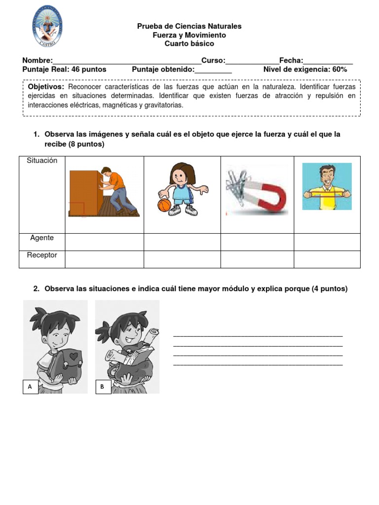 Hojas De Trabajo De Fuerza Y Movimiento De Cuarto Grado Descargables