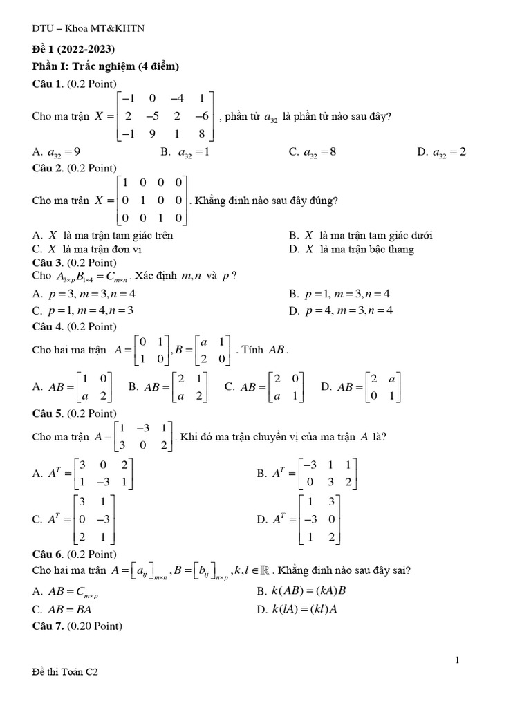 BÀI TẬP ÔN TẠP CUỐI KỲ MTH 102 | PDF