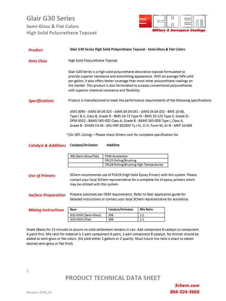 Glair G30 Series - SemiGloss - Flat - Colors - Tech Data Sheet 2023 ...