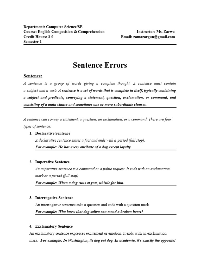 Sentence Errors S1 New | PDF | Sentence (Linguistics) | Semantics
