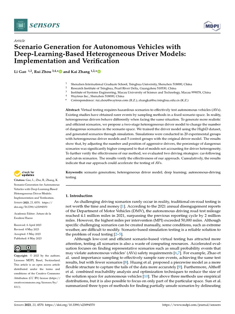 Scenario Generation For Autonomous Vehicles With Deep Learning Based Heterogeneous Driver Models
