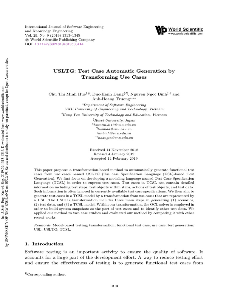 USLTG Test Case Automatic Generation by | PDF | Use Case | Software Testing