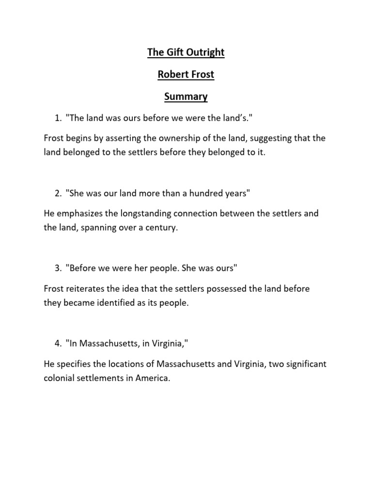 The Gift Outright Summary | PDF | Religion & Spirituality | Classics