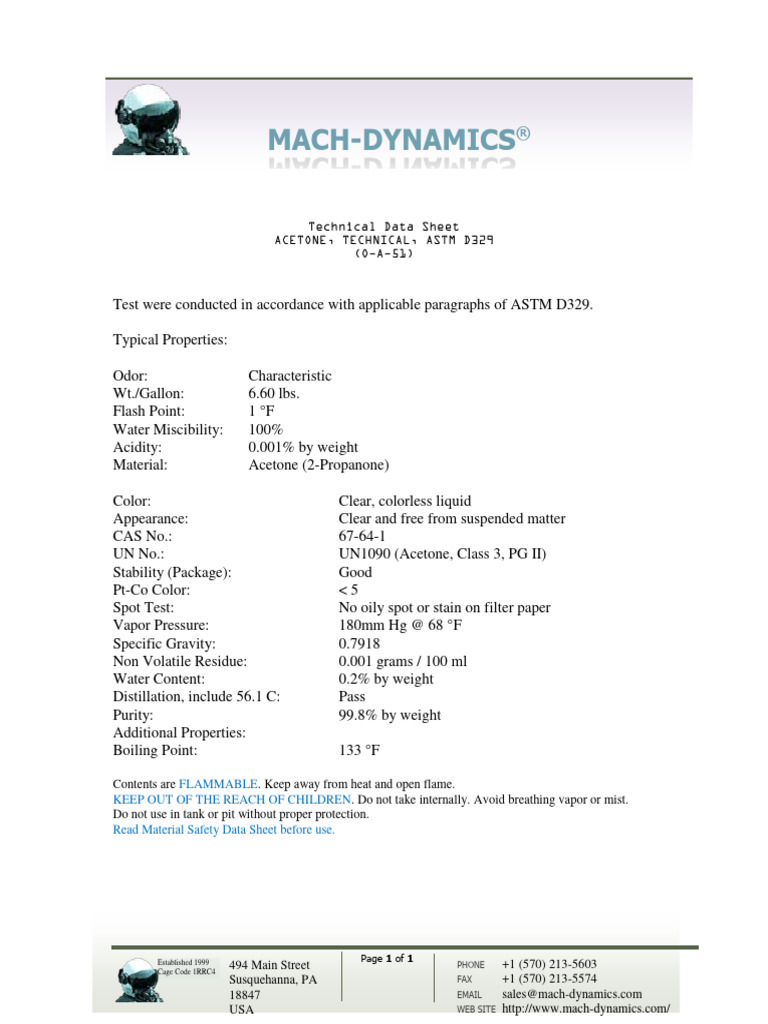 Acetone 329 Tds | PDF