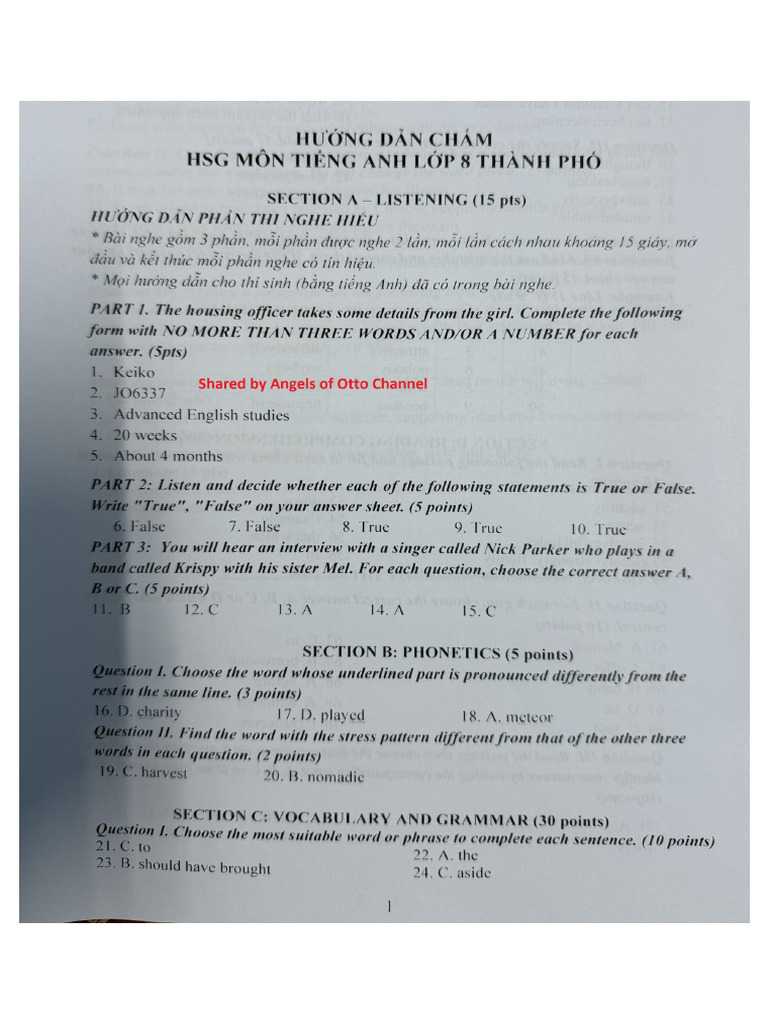 HSG L P 8 Thanh Hóa 2023-2024 KEY | PDF