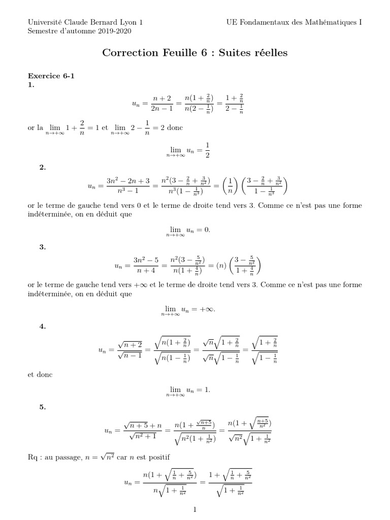 Correction des exercices de suites réelles | PDF | Limite ...