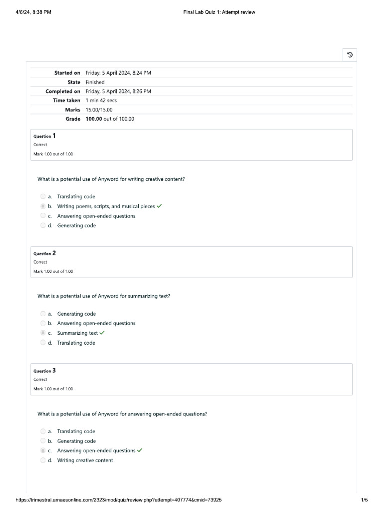 Final Quiz 1 Lab | PDF
