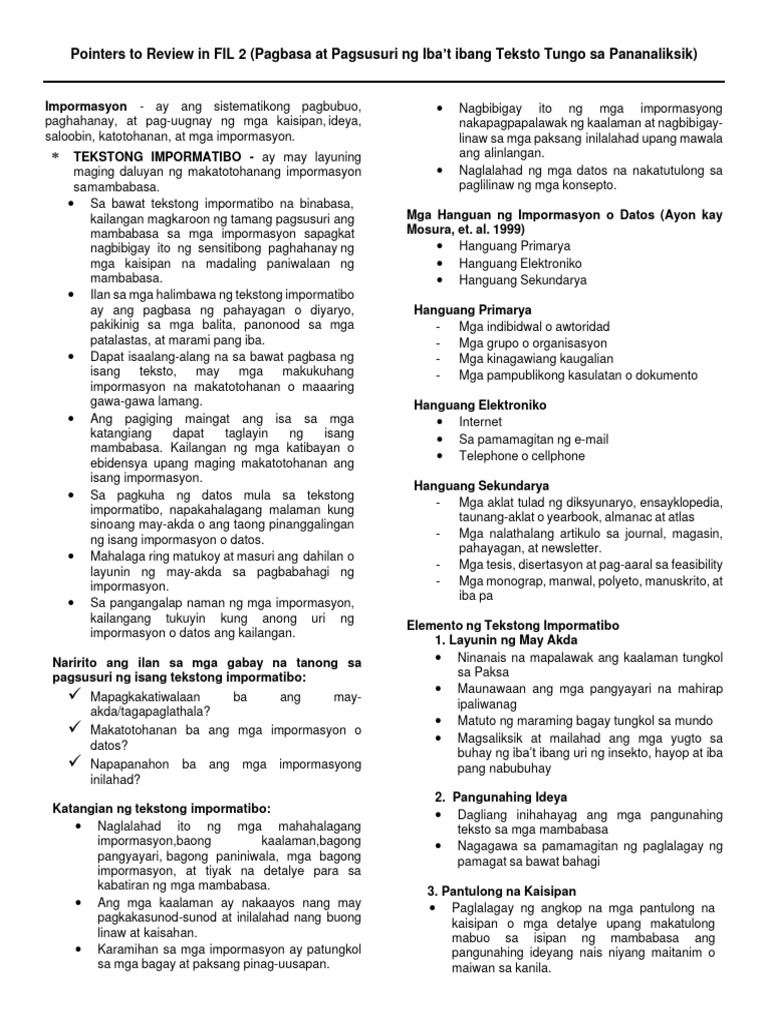 FIL 2 Reviewer 3RD QT | PDF