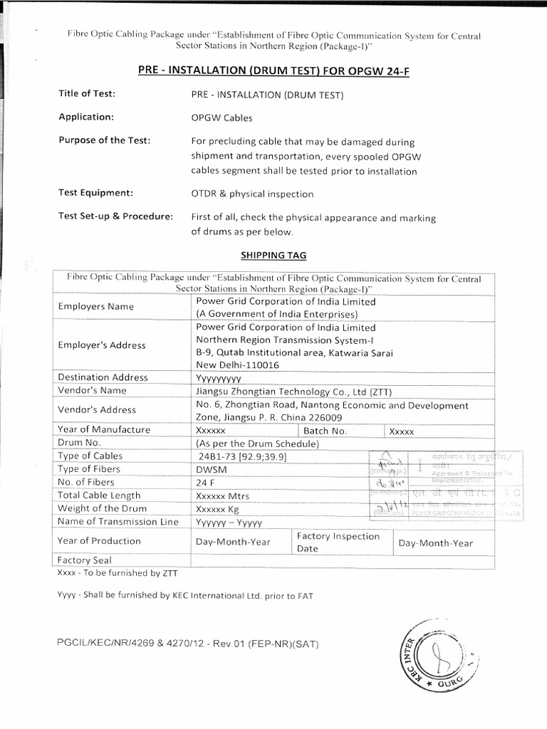 Approved SAT OPGW Procedure - 2 PDF | PDF