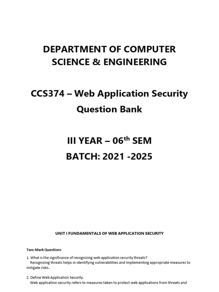 Ccs374 Web Application Security Pdf Security Computer Security