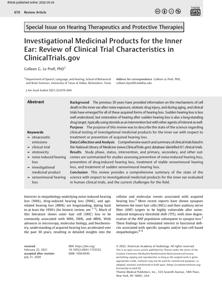 Investigational Medicinal Products For The Inner Ear: Review of ...