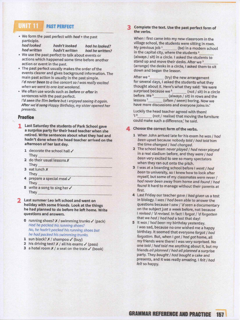 Unit 11 Grammar, Past Perfect | PDF