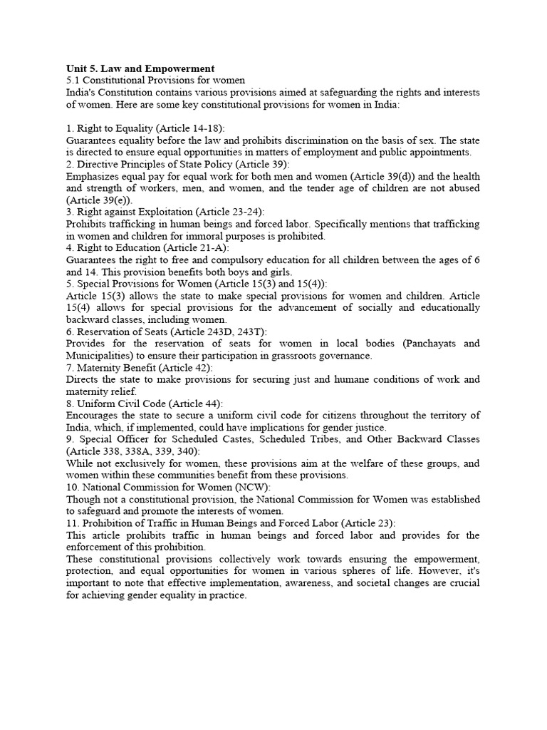 Unit 5 | PDF | Convention On The Elimination Of All Forms Of Discrimination Against Women ...