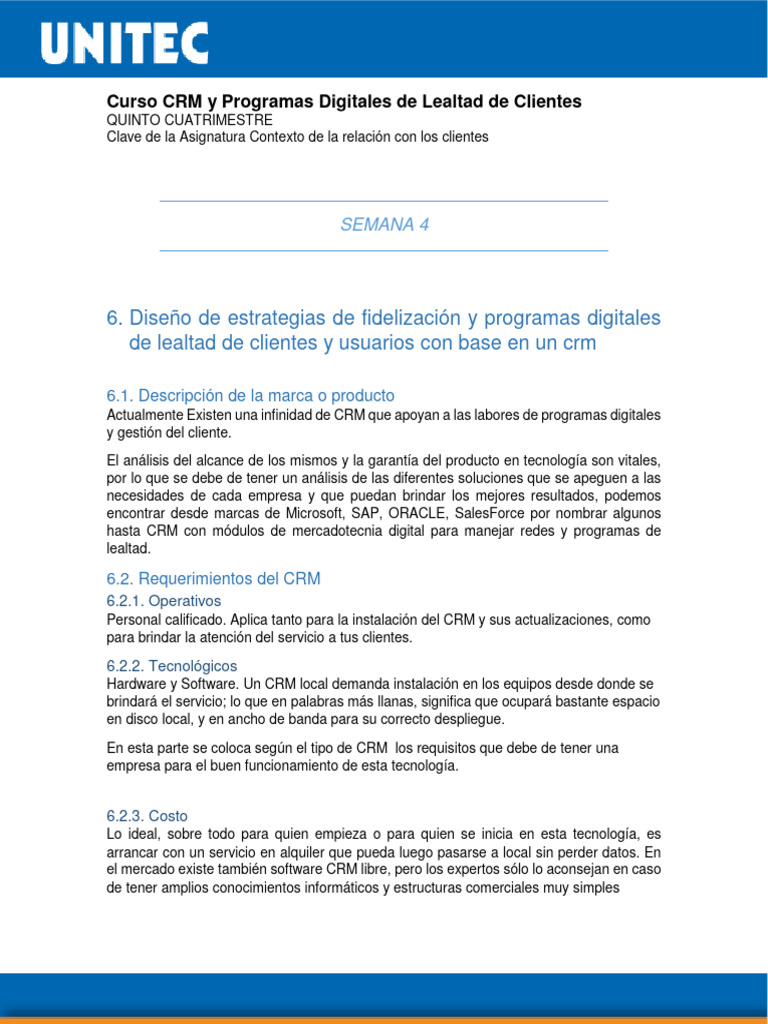 Tema 6 Semana 4 Desarrollo Curso CRM y Programas Digitales de Lealtad | PDF | Comportamiento ...