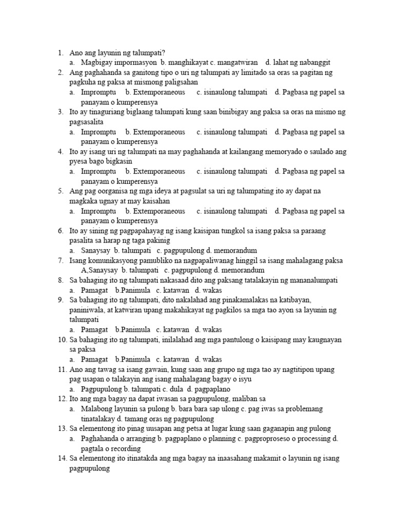 Filipino Sa Piling Larang Exam | PDF