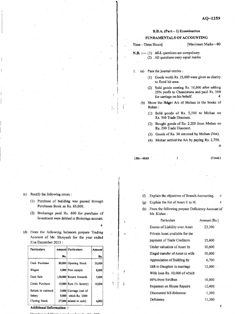 BBA Accounting Exam Paper | PDF | Financial Economics | Accounting